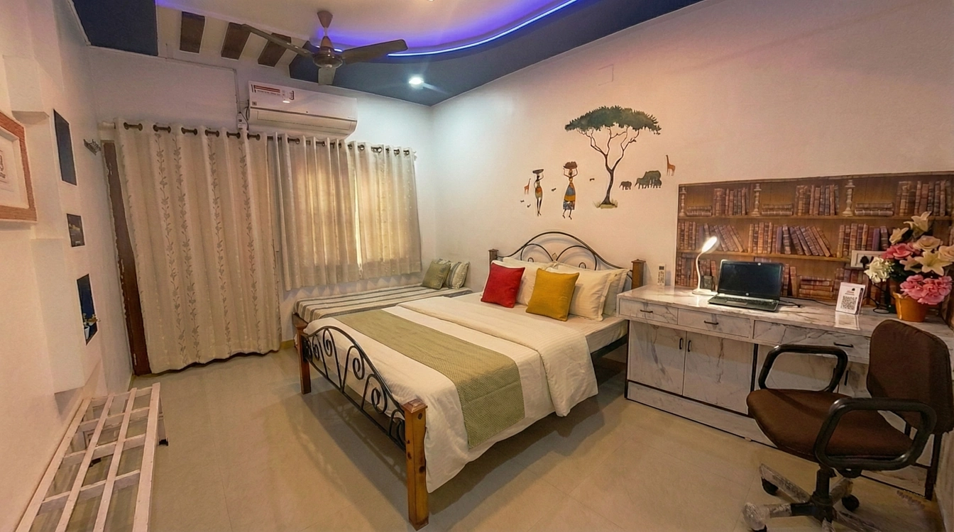 Master Suite: Private Balcony & WFH Setup | Homeland Stay Ahmedabad